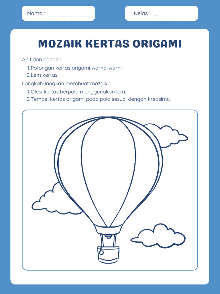 Mozaik Kertas Origami Lembar Kerja Seni Rupa SD Kelas 3 Biru Ilustratif ...