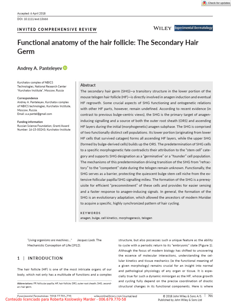 Functional Anatomy of The Hair Follicle: The Secondary Hair: Andrey A ...