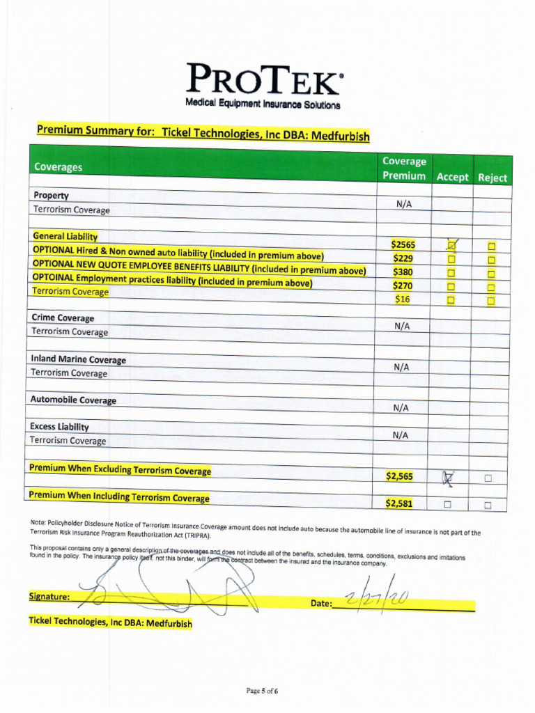 Medical Equipment Insurance Protek 2021 Renewal | PDF