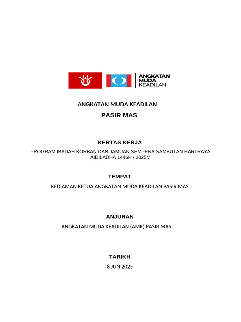 Program Ibadah Korban Dan Jamuan Sempena Sambutan Hari Raya | PDF