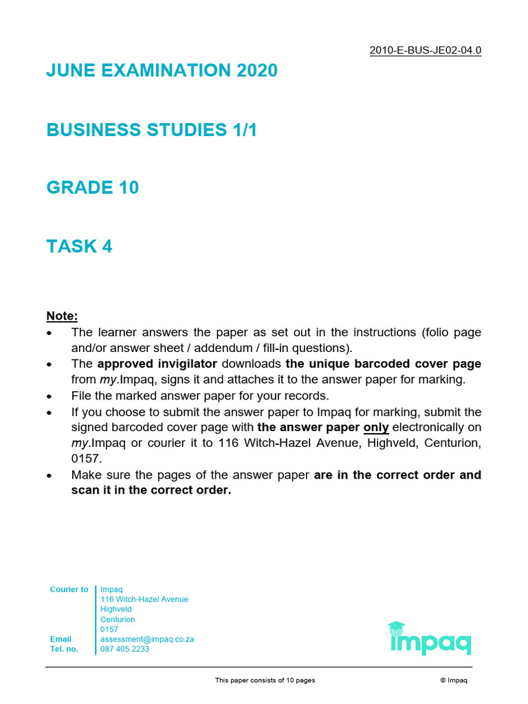 Grade 10 Business Studies Exam Paper 2020 | PDF | Corporate Social ...