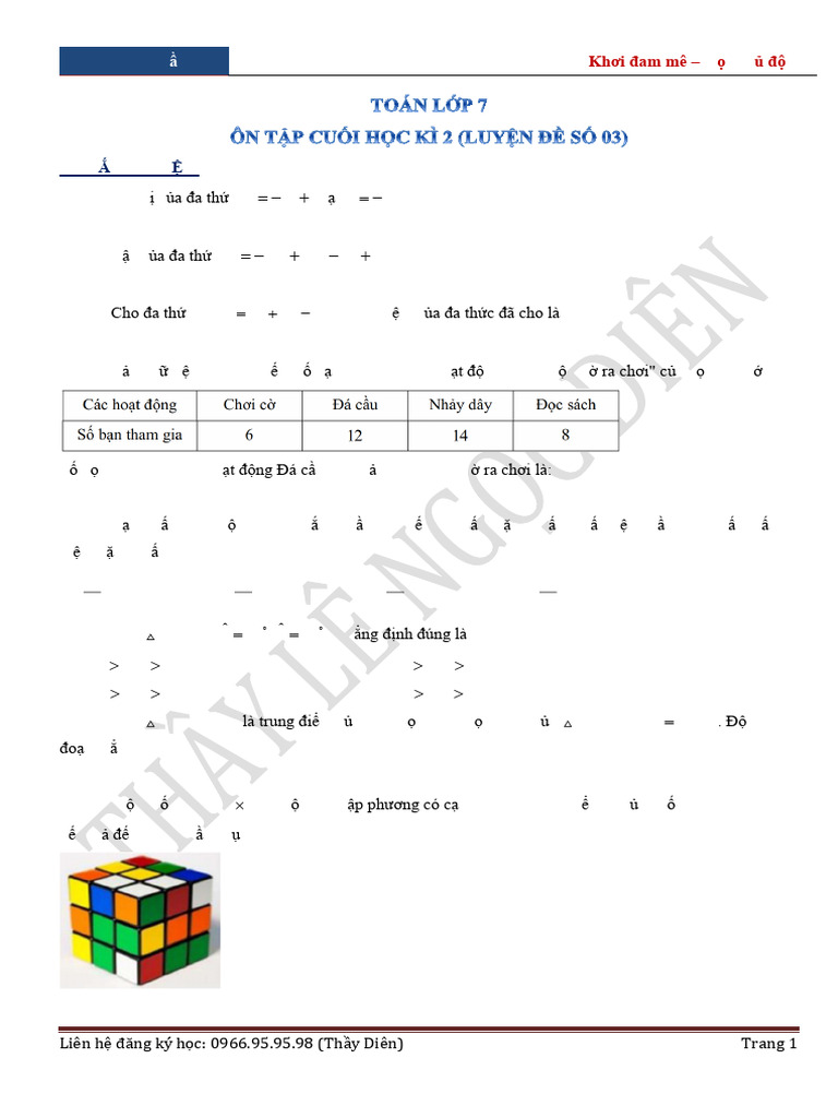 2025.05.09 - Zoom 7A1 - Ôn Tập Cuối Học Kì 2 (Luyện Đề Số 03) | PDF