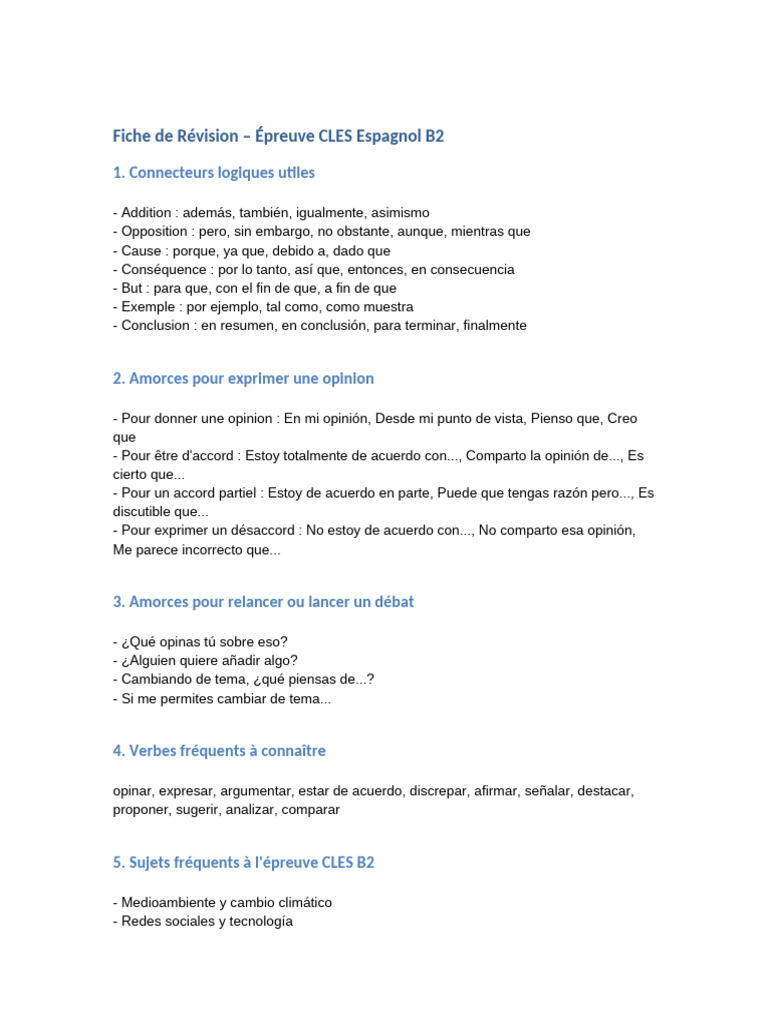 Fiche CLES B2 Espagnol | PDF