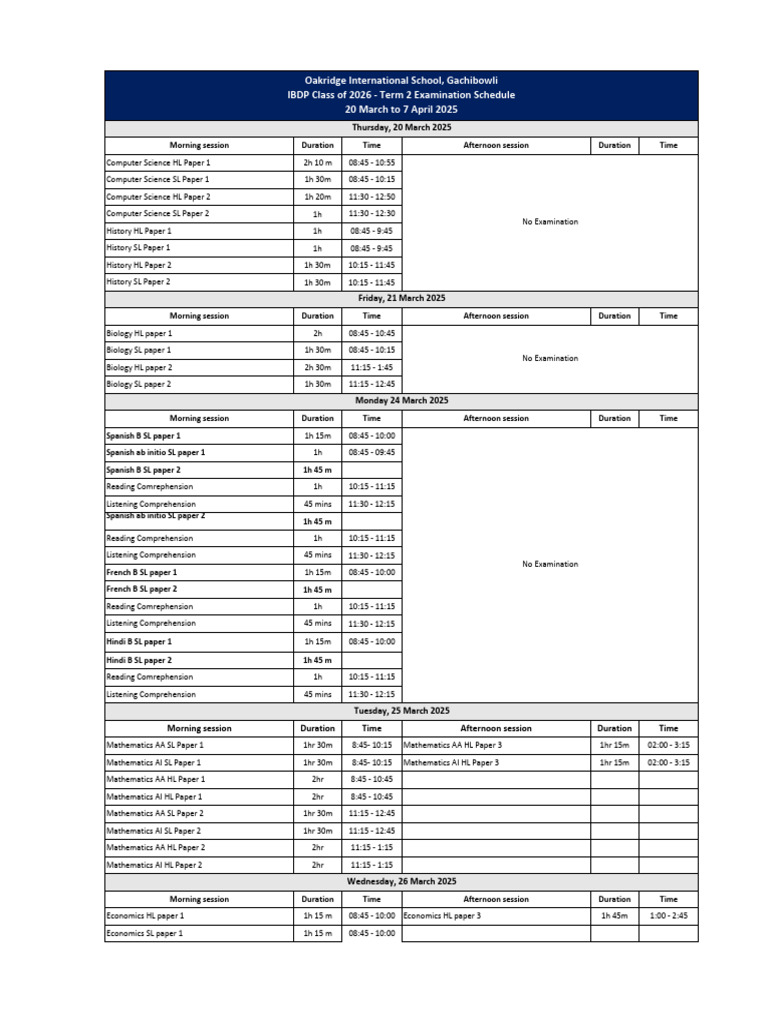 IBDP 2026 Exam Schedule Overview | PDF | Student Assessment And ...