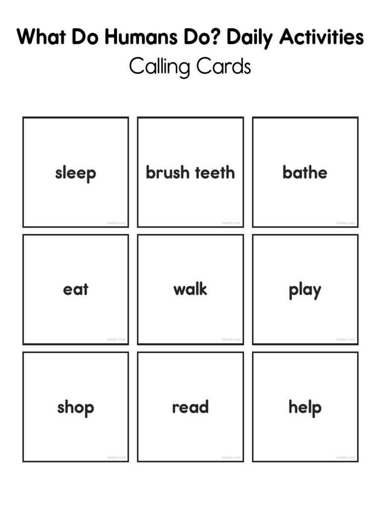 What Do Humans Do Daily Activities Bingo Calling Cards | PDF