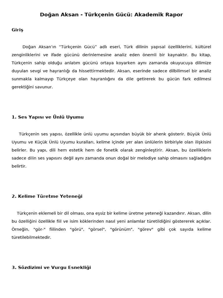 Turkcenin Gucu Dogan Aksan Raporu | PDF