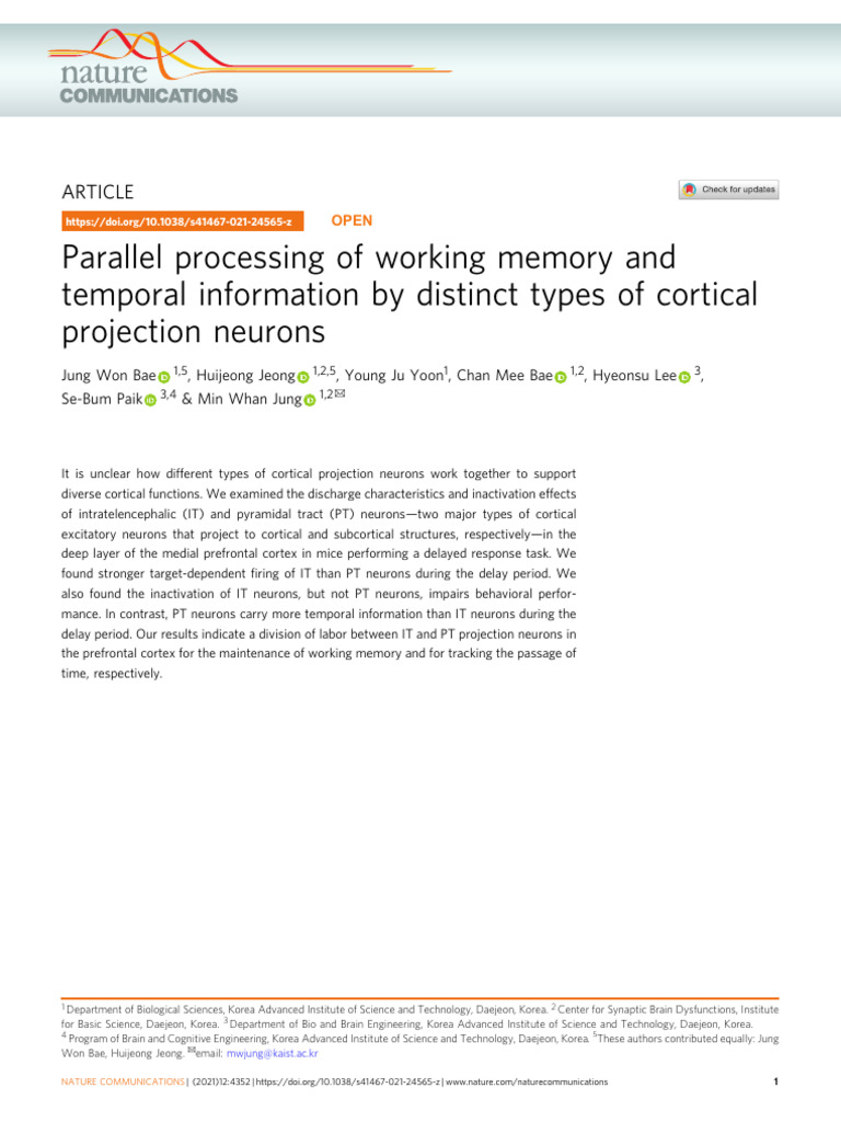 2021 Bae Parallel processing of working memory and temporal information by distinct types of ...