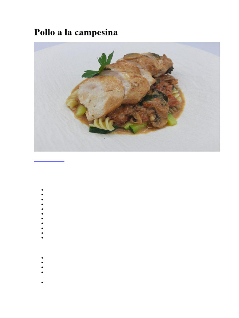 Receta de Pollo a la Campesina con Pasta | PDF