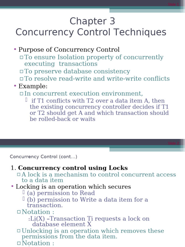 Chapter 3 Concurrency Control Techniques Pdf Database Transaction Computer Data