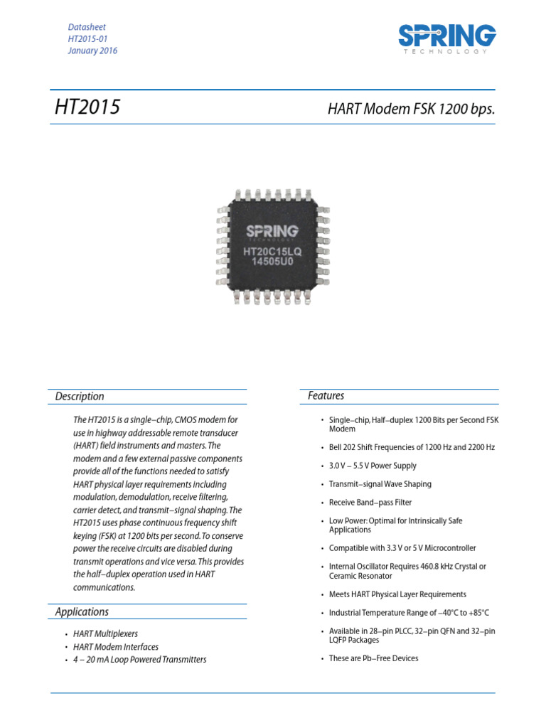 HART_Modem_IC_HT20C15-LQ_Datasheet | PDF | Modulation | Electronic ...