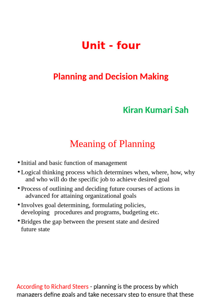 Unit-4 Planning | PDF | Planning | Decision Making