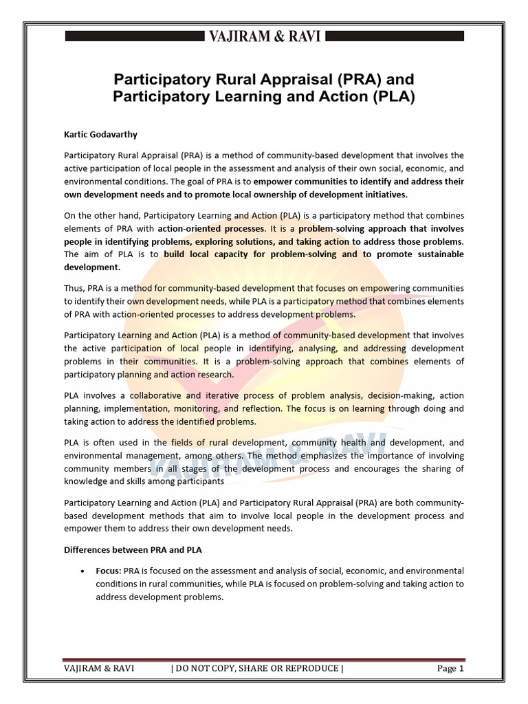 Research Methodology - PRA Vs PLA | PDF | Action Research | Learning