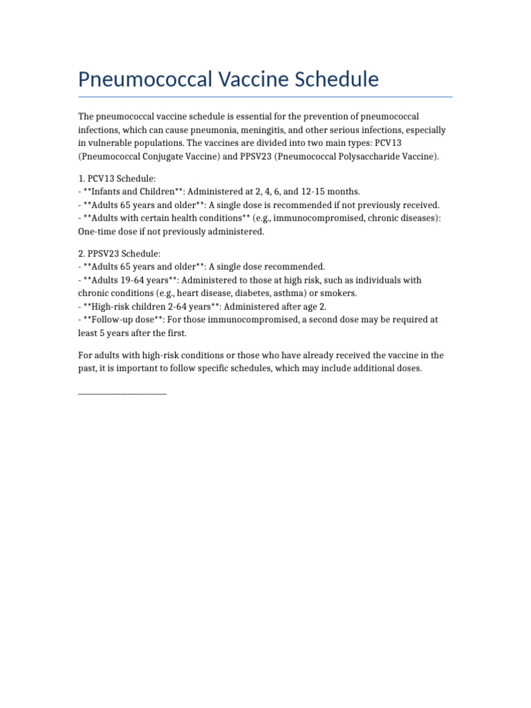 Pneumococcal Vaccine Schedule | PDF