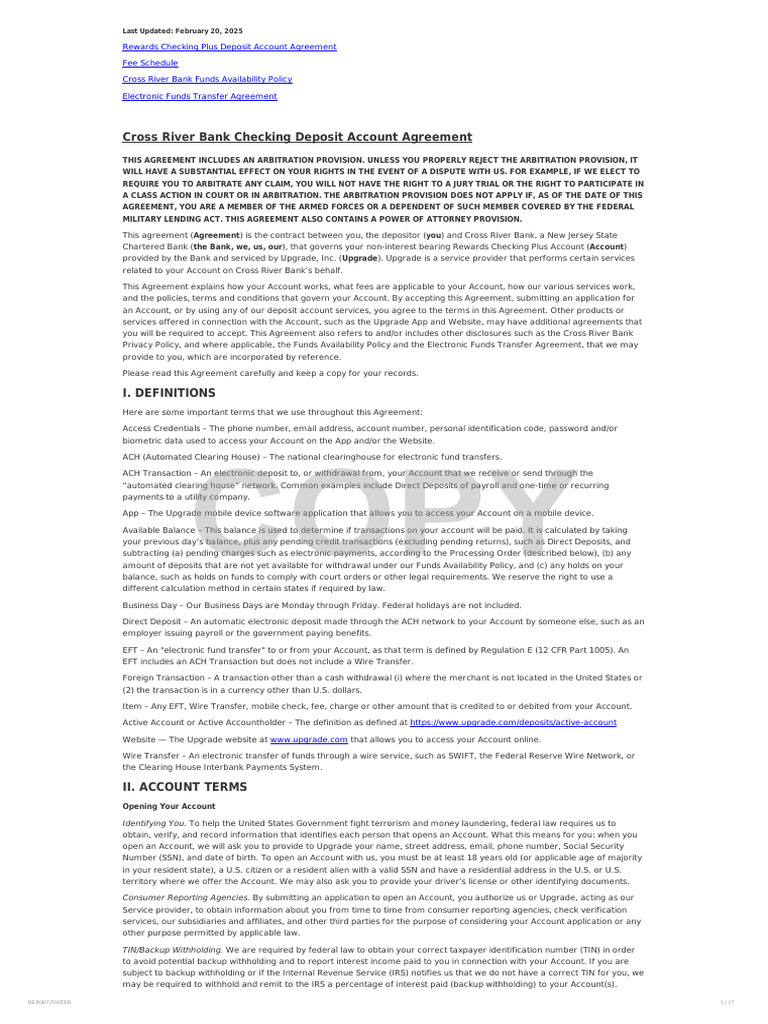 Deposit Account Agreement | PDF | Cheque | Payments