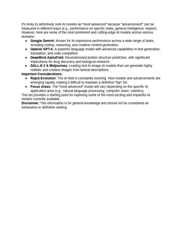 Tell Me List of Most Advanced Models | PDF