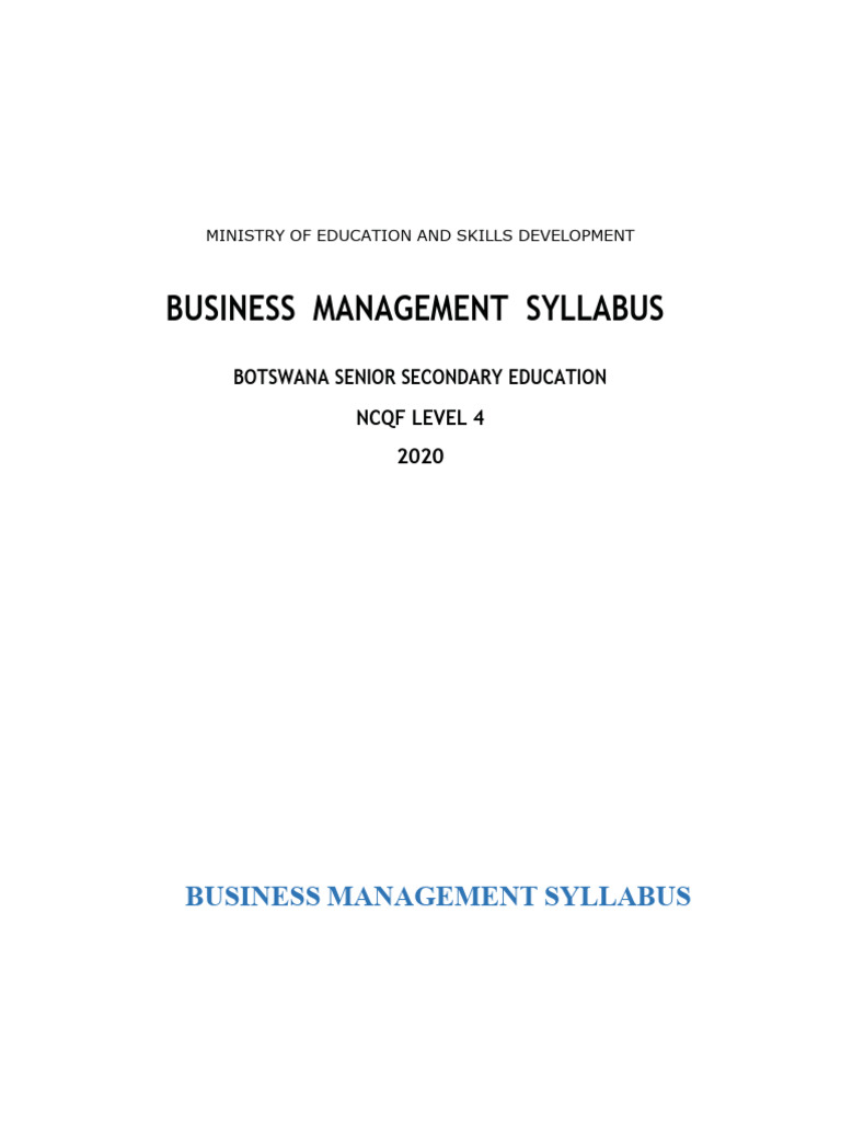 Botswana SHS Business Management Syllabus | PDF | Educational ...
