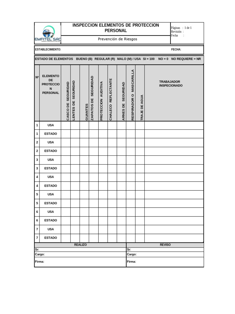 6.formato Inspeccion EPP | PDF