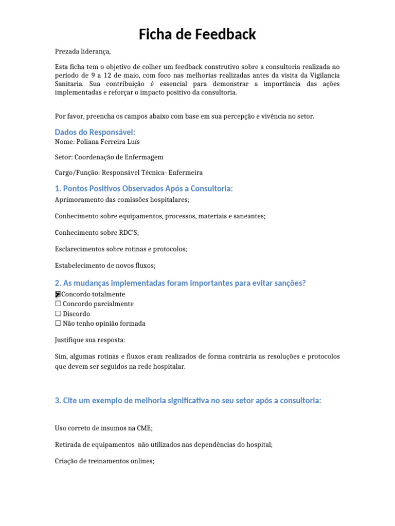 Ficha Feedback Consultoria | PDF