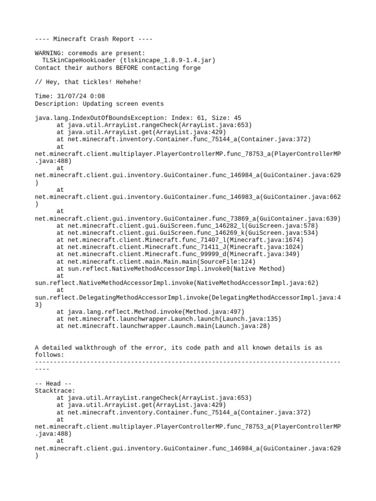 Crash 2024 07 31 - 00.08.54 Client | PDF | Java Virtual Machine | Java ...