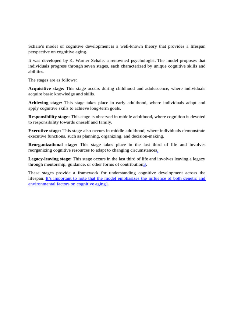 Schaie’s Stages of Cognitive Development | PDF