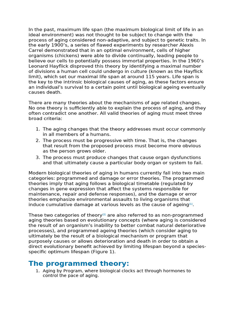 Programmed and Damage Theory of Aging | PDF | Senescence | Ageing
