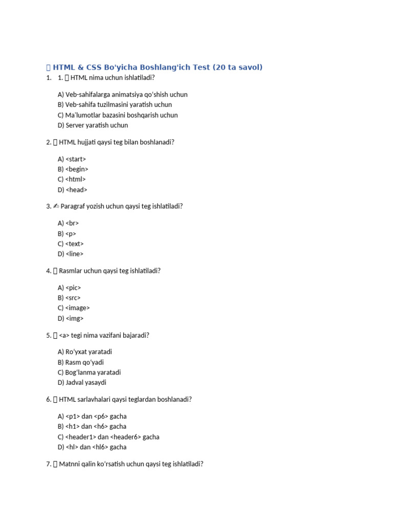 HTML Css Test 20 | PDF