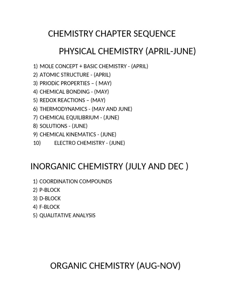 Chemistry Chapter Sequence Overview | PDF