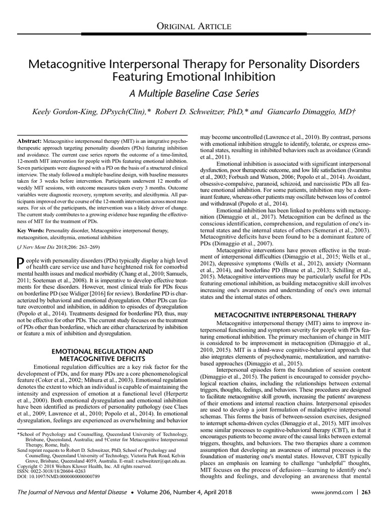 Metacognitive Interpersonal Therapy For.8 | PDF | Psychotherapy | Borderline Personality Disorder