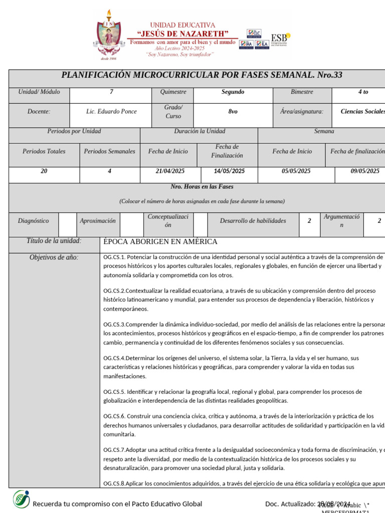 Plan Semanal 33-24-25 8vo Eess Eduardo Ponce | PDF | Maestros | Liderazgo