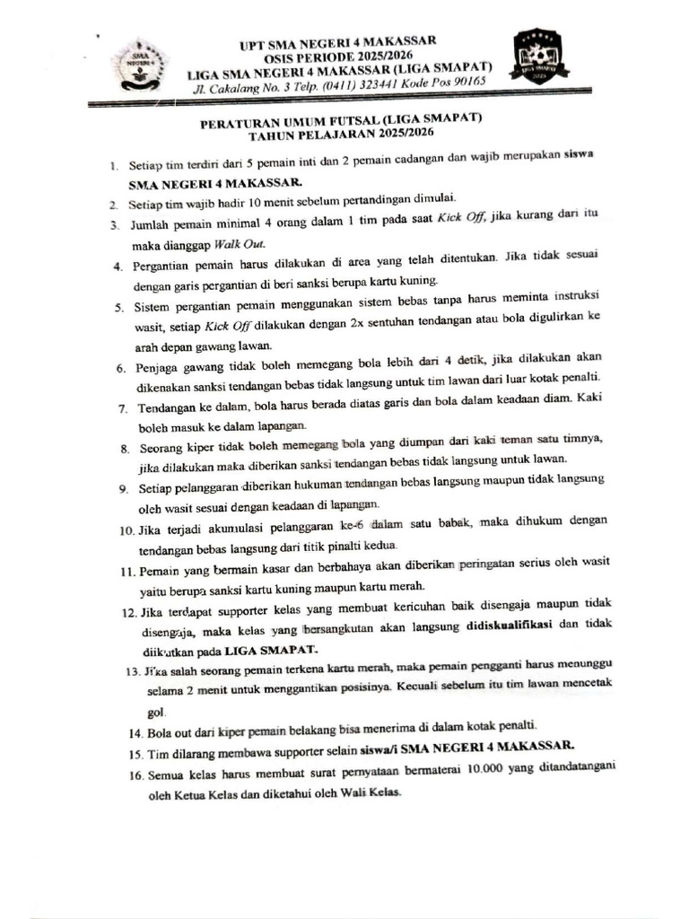 Peraturan Umum Liga Smapat Vol 6 | PDF