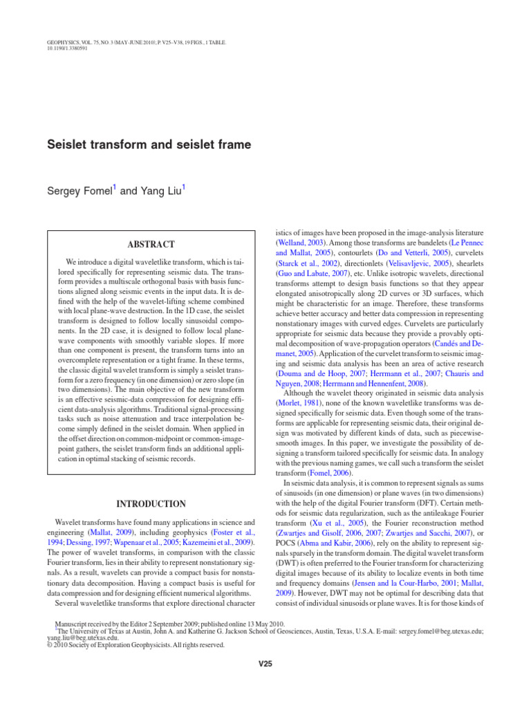 Seislet Transform for Seismic Data Analysis | PDF | Wavelet | Signal ...
