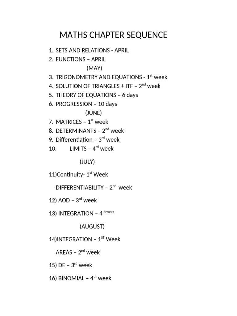 MATHS CHAPTER SEQUENCE | PDF