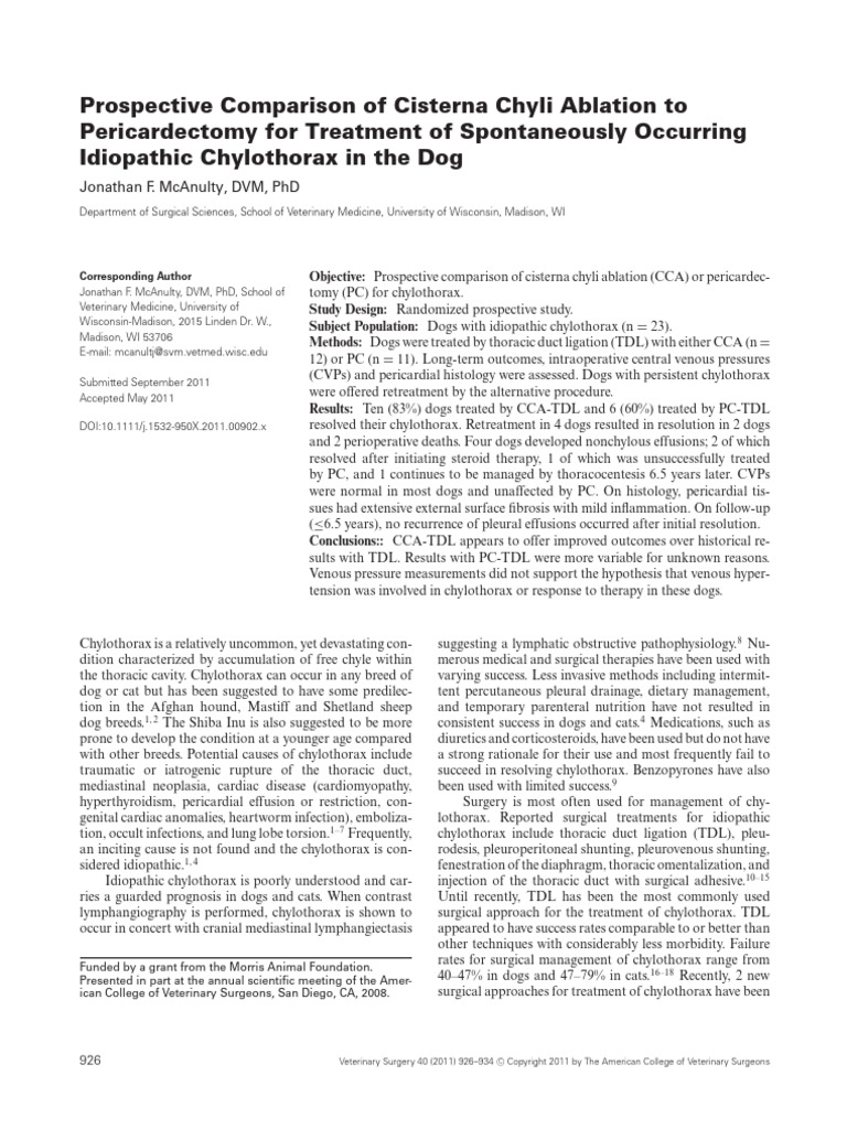 Prospective Comparison of Cisterna Chyli Ablation To Pericardectomy For ...