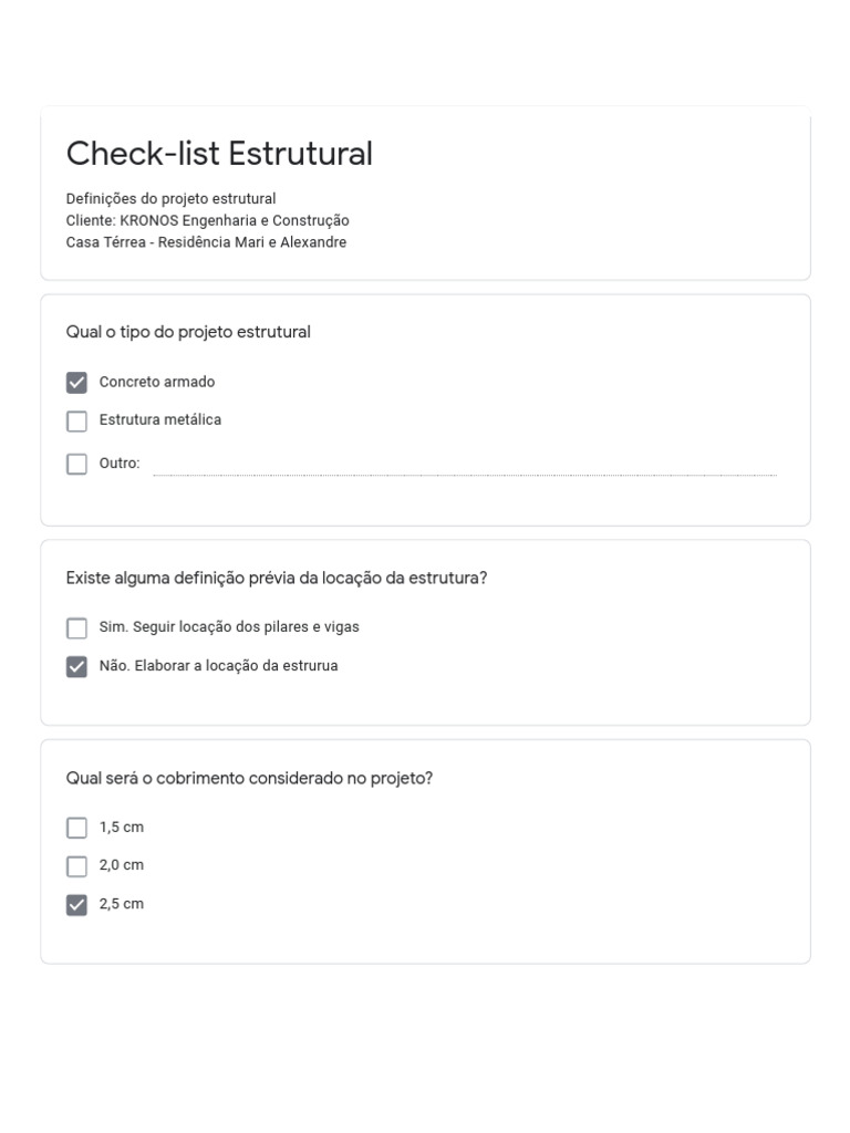 Check List Estrutural - Formulários Google | PDF