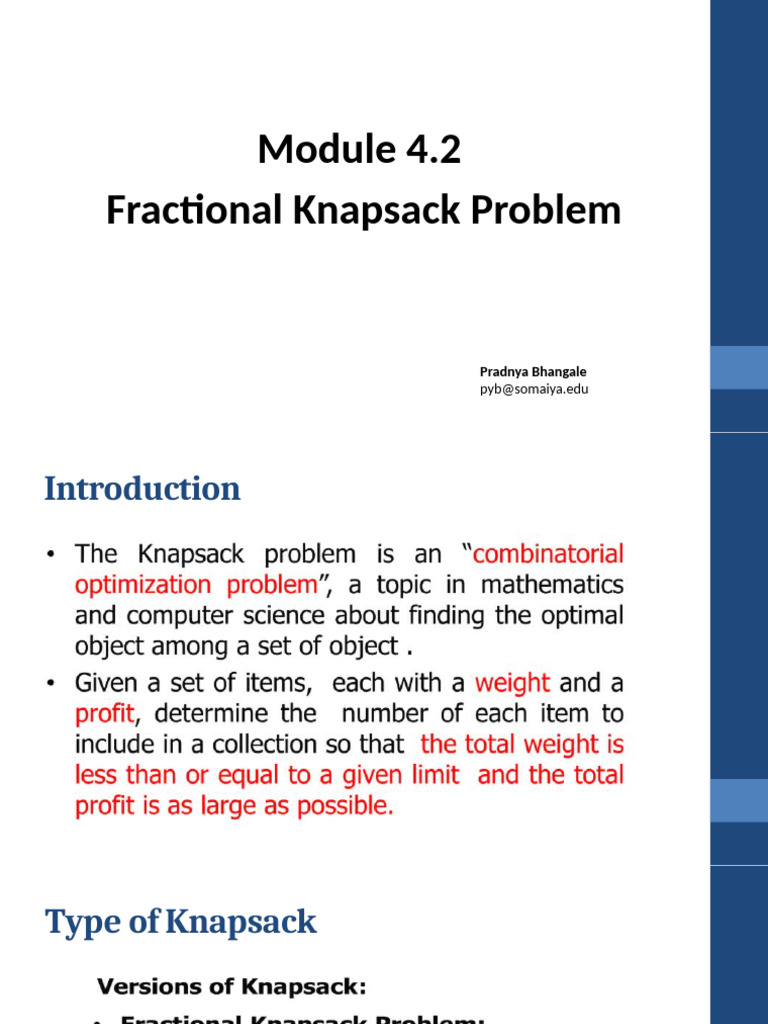 3.3 Fractional Knapsack Problem | PDF | Computational Science | Algorithms And Data Structures