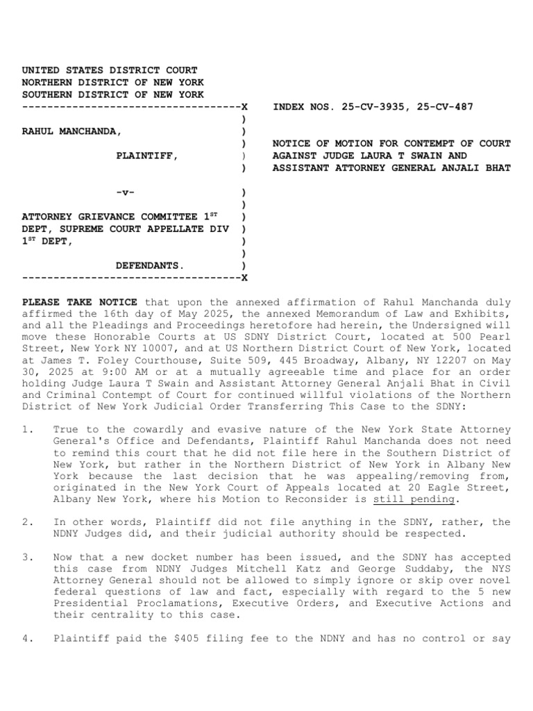 Motion for Contempt Against Judge and AAG | PDF | United States Courts ...