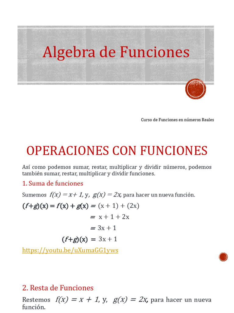 Algebra de funciones | PDF | División (Matemáticas) | Función (Matemáticas)