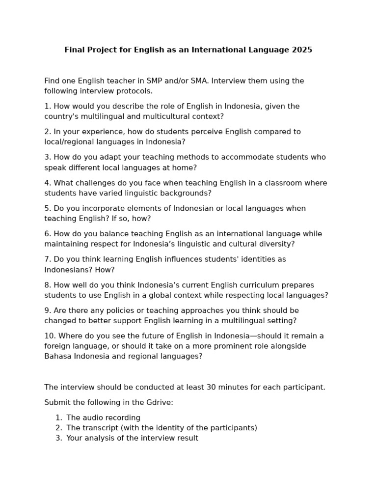 Final Project For English As An International Language 2025 | PDF
