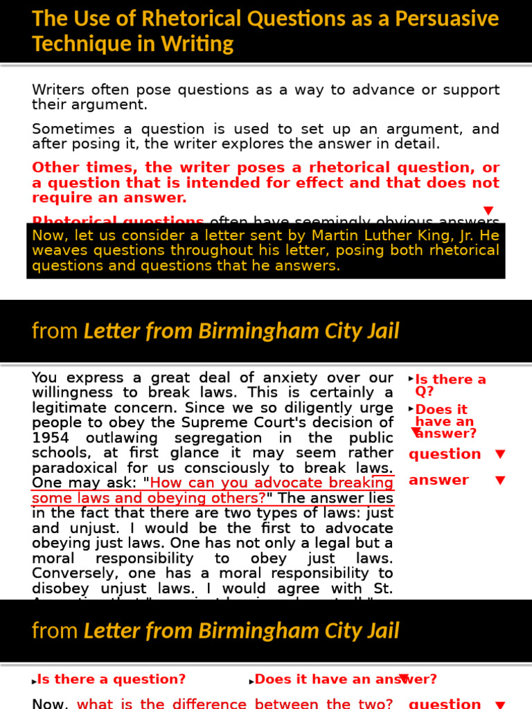Persuasive Techniques Rhetorical Questions Parallel Structure | PDF ...