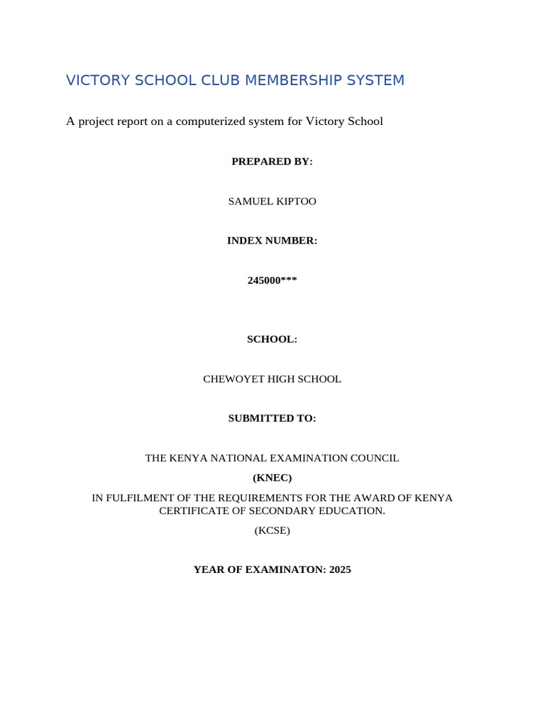Victory School Club Membership System Report | PDF | User (Computing ...