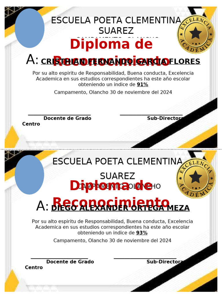 Diplomas de Excelencia 2023 CLEMENTINA SUAREZ | PDF