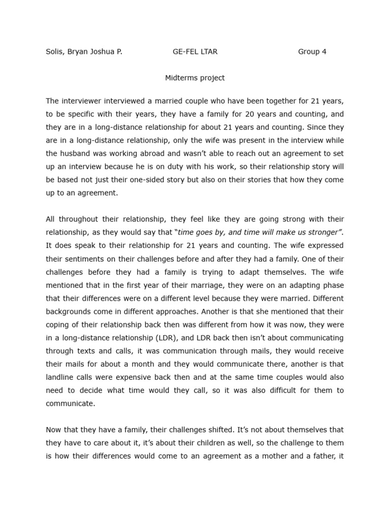 Solis, Bryan Joshua P - GE-FEL LTAR - Group 4 - Midterm Project | PDF | Love | Interpersonal ...