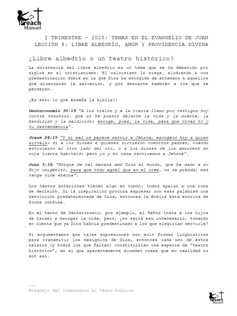 BOSQUEJO - LECCION 8 - LIBRE ALBEDRIO AMOR Y PROVIDENCIA DIVINA. para Imprimir | PDF | Cristo ...