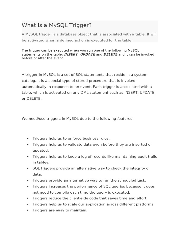 Working With MySQL Triggers | PDF | Information Retrieval | Computer Programming