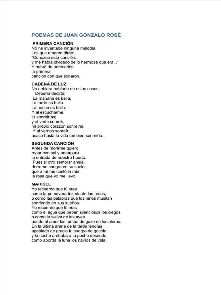 Poemas de Juan Gonzalo Rose | PDF