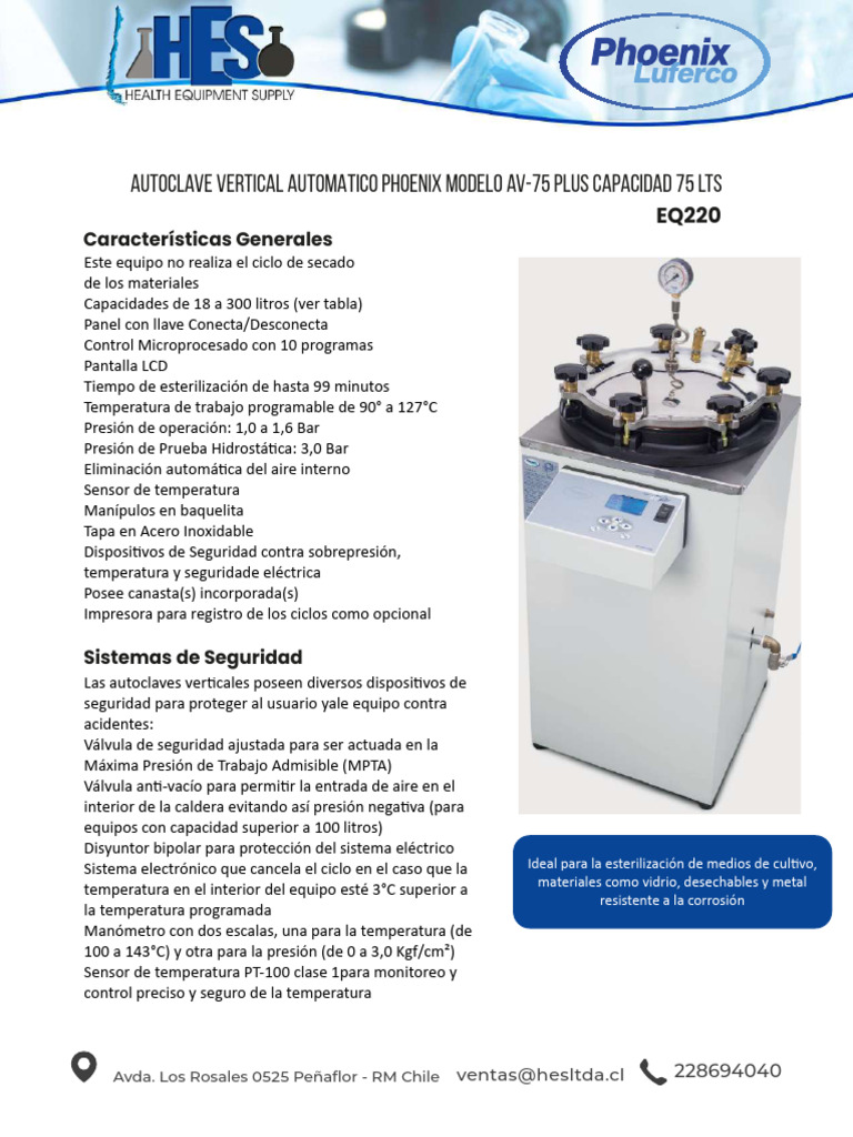 Autoclave Vertical 75L Phoenix AV-75 Plus | PDF | Esterilización ...