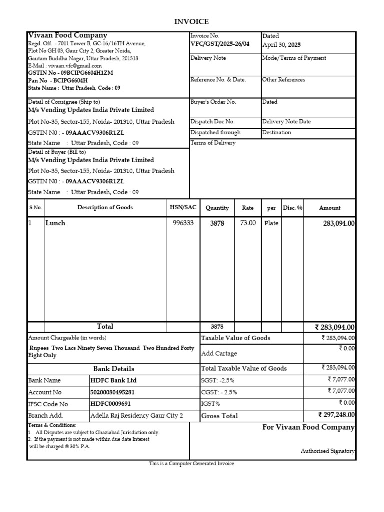 04 April 2025 Invoice VUIPL | PDF | Public Finance | Economy Of India