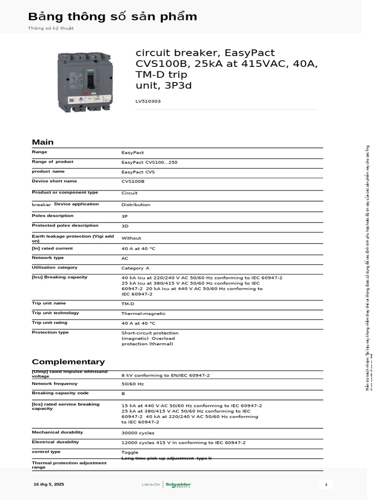 Schneider Electric - EasyPact-CVS - LV510303 | PDF