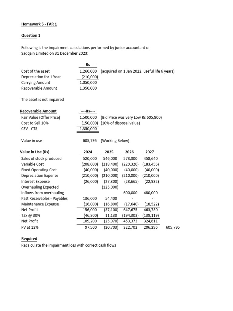 5th Homework - Correction of Errors in Impairment Calculation | PDF ...