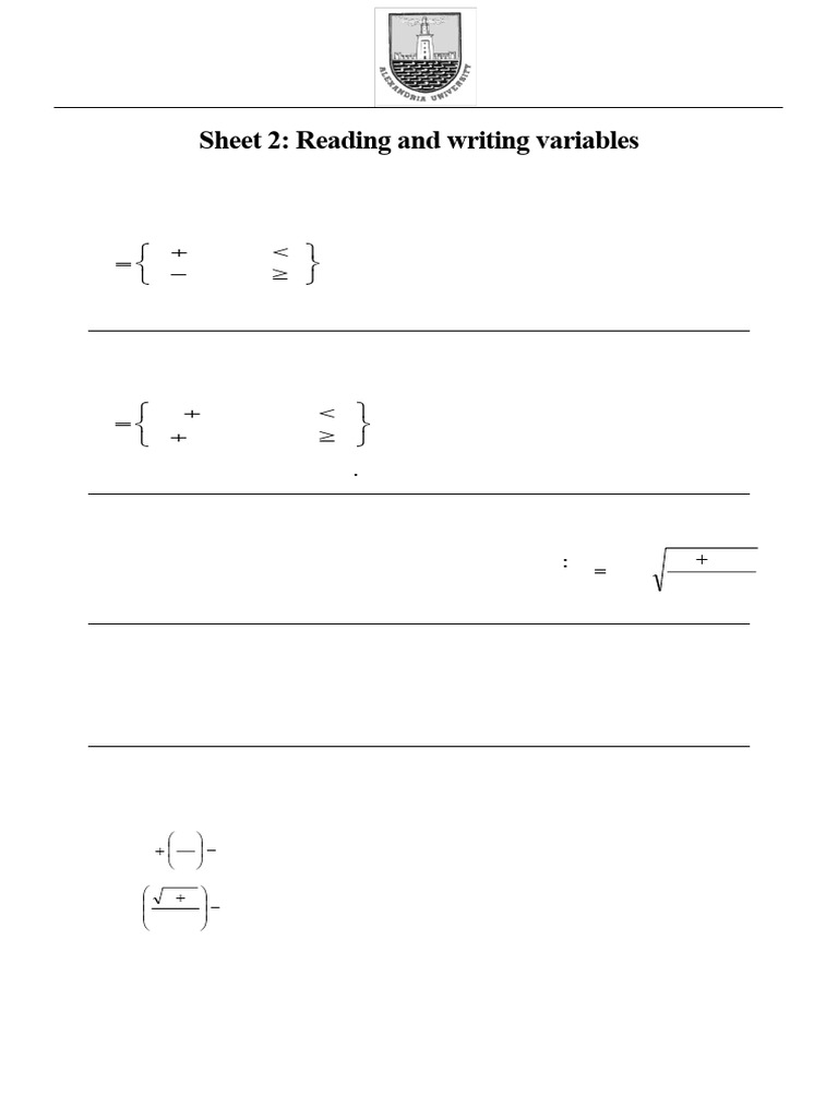 Sheet 2 Reading and Writing Variables | PDF